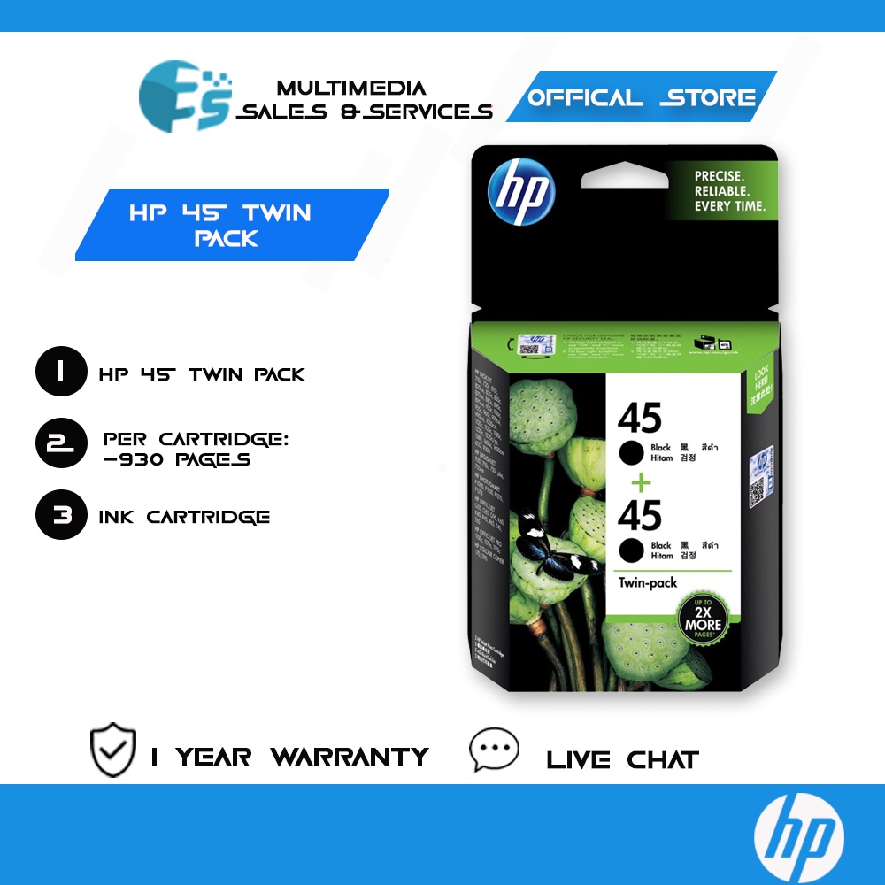 HP 45 Ink Black Twin Pack Ink Cartridge | Shopee Malaysia