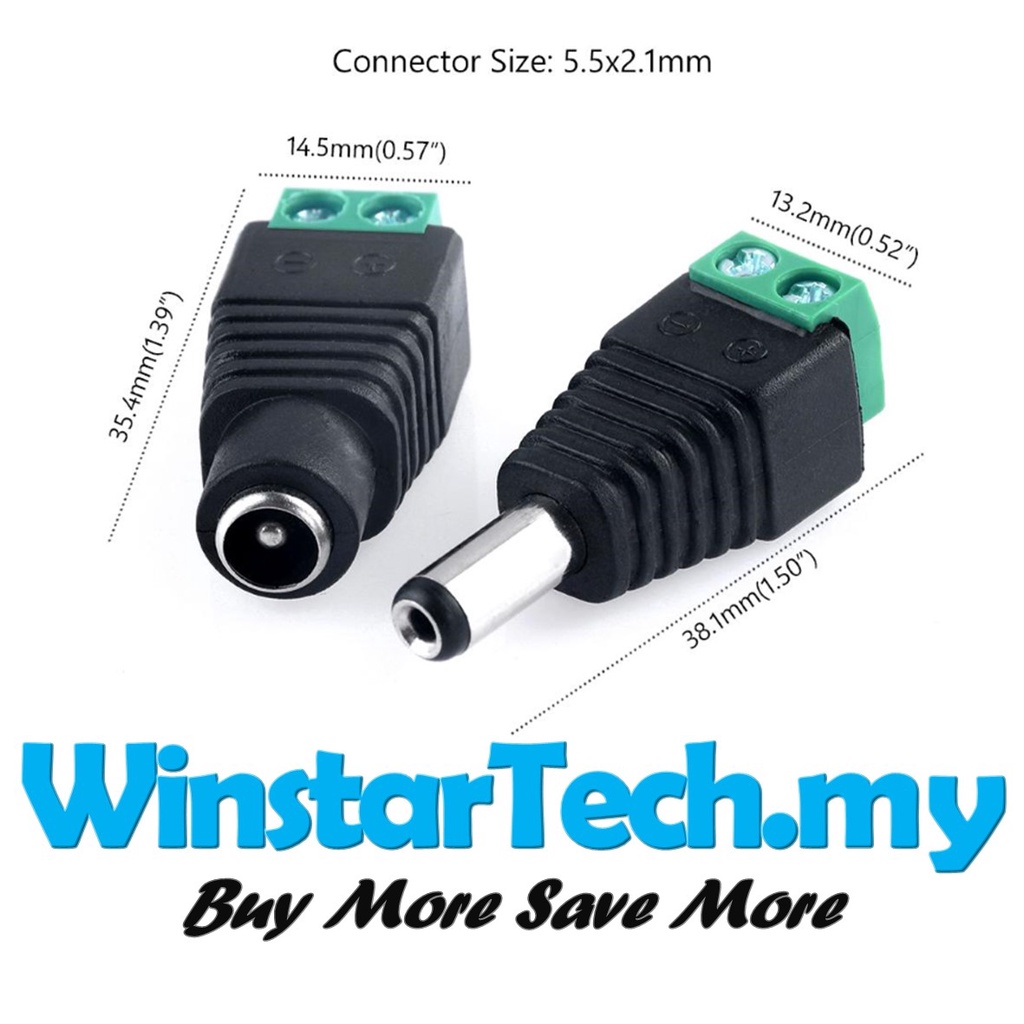 12V CCTV DC POWER Connector Plug MALE FEMALE / Easy Connect to Cable ...