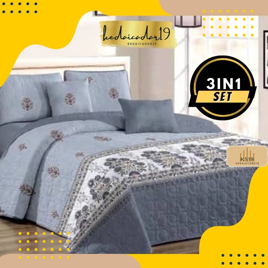 Cadar Patchwork Set (3IN1) Super Queen Size Quilt Bed Sheets 100% ...