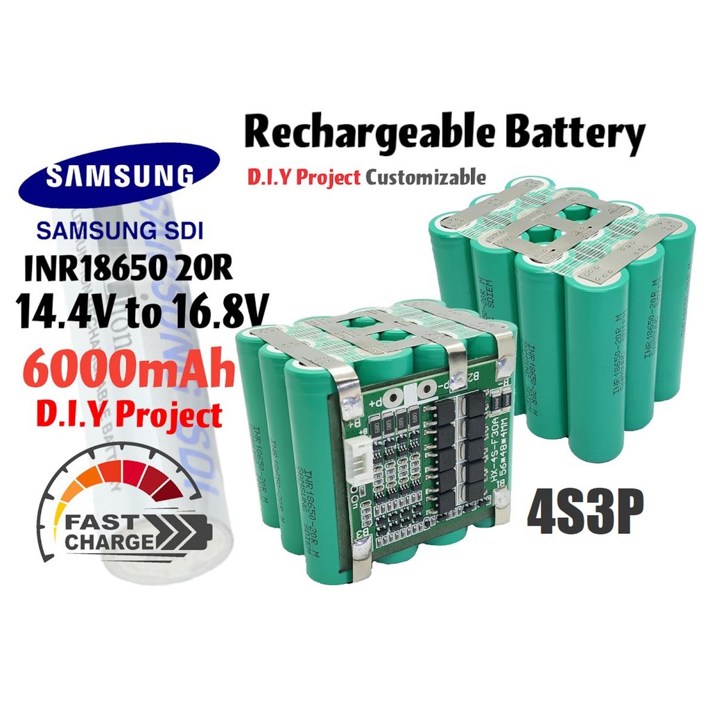 Samsung 18650 14.4v 16.8v 4S3P 6000mAh 6.0Ah Battery Pack Custom DIY ...