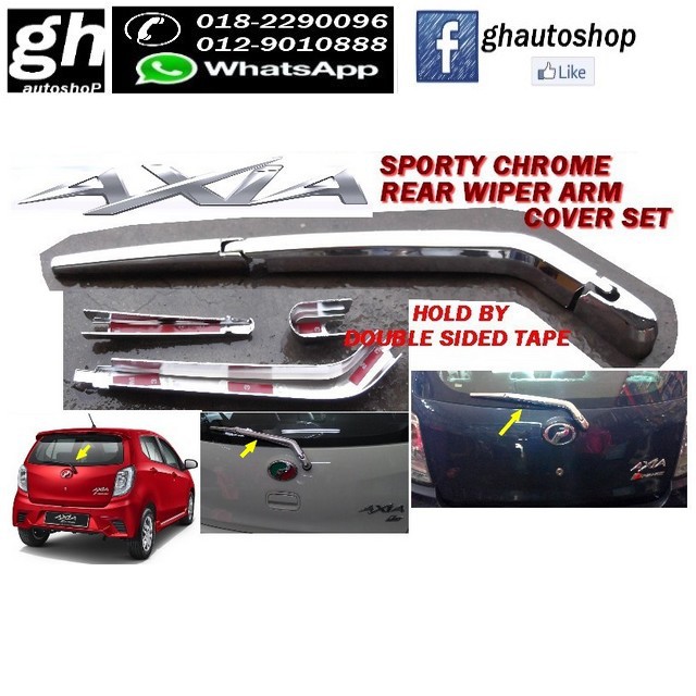 PERODUA AXIA (all model) sporty chrome rear wiper arm cover set ...