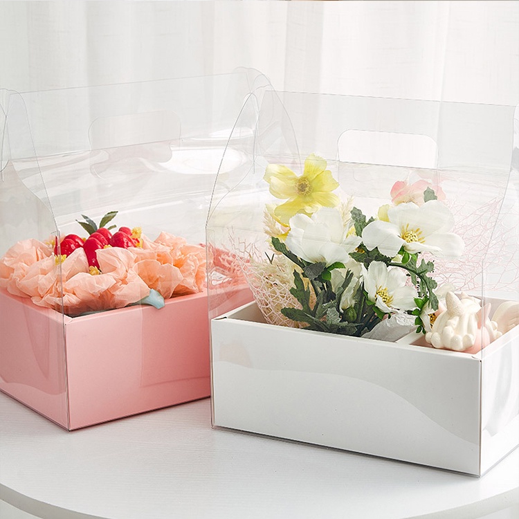Luxury 3 Colours Foldable Transparent Flower Box Handle / Transparent ...