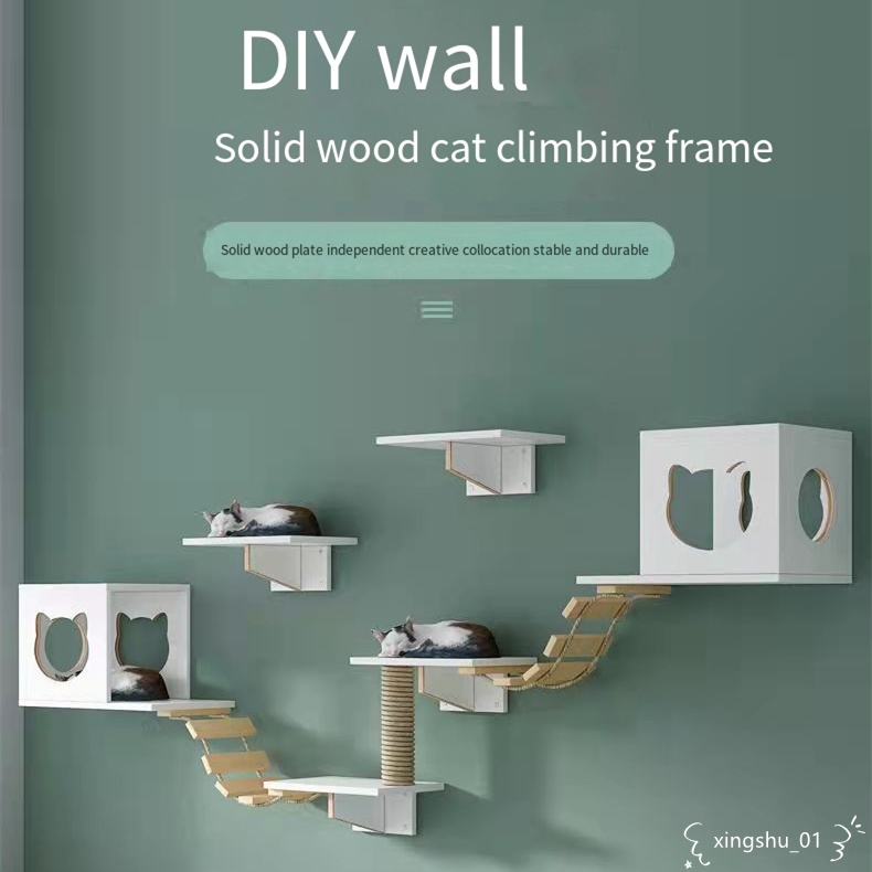 Cat Wall Mounted Climbing Wooden House for Kucing Furniture indoor Cats ...