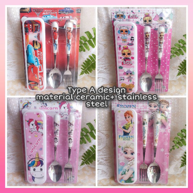 Stainless steel Disney cartoon spoon set Set Sudu Budak kanak-kanak ...