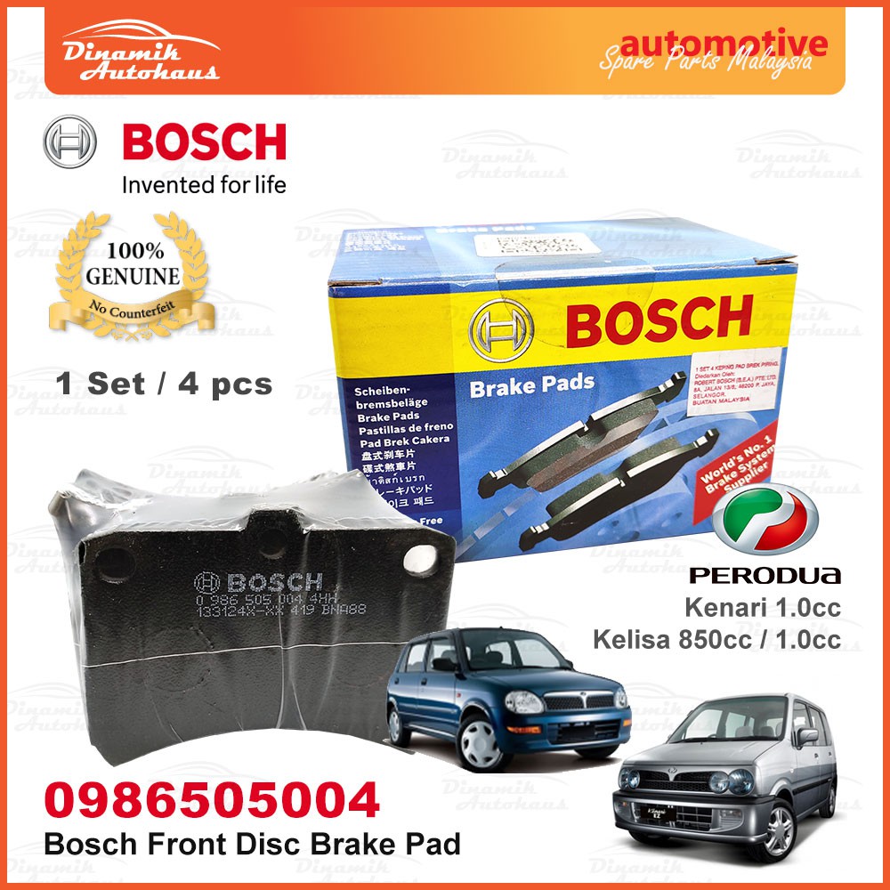Perodua Kenari / Kelisa Car Front Wheel Disc Brake Pad Brek Pad Depan Bosch 0986505004 (1 Set/4 ...