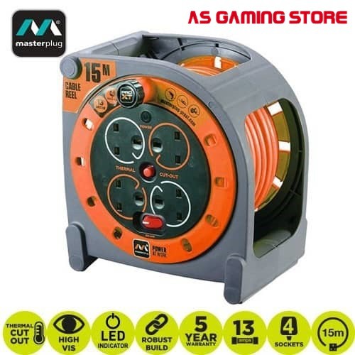 Masterplug 15M Cable Reel 4 Gang Work Extension (HMU15134SL-PX ...