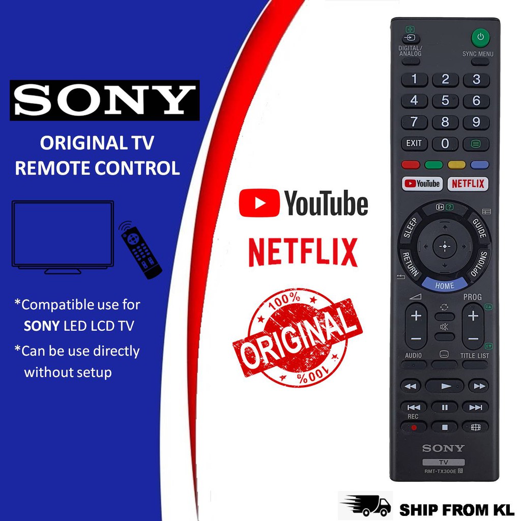 ***ORIGINAL*** SONY Flat Panel LED LCD Smart TV Youtube Netflix Remote Control (RMT-TX300E ...