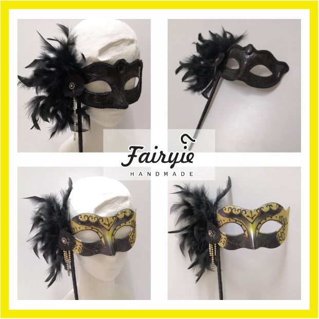 ⚡READY STOCK⚡ Gold Black Masquerade Party Mask Stick Party Mask ...