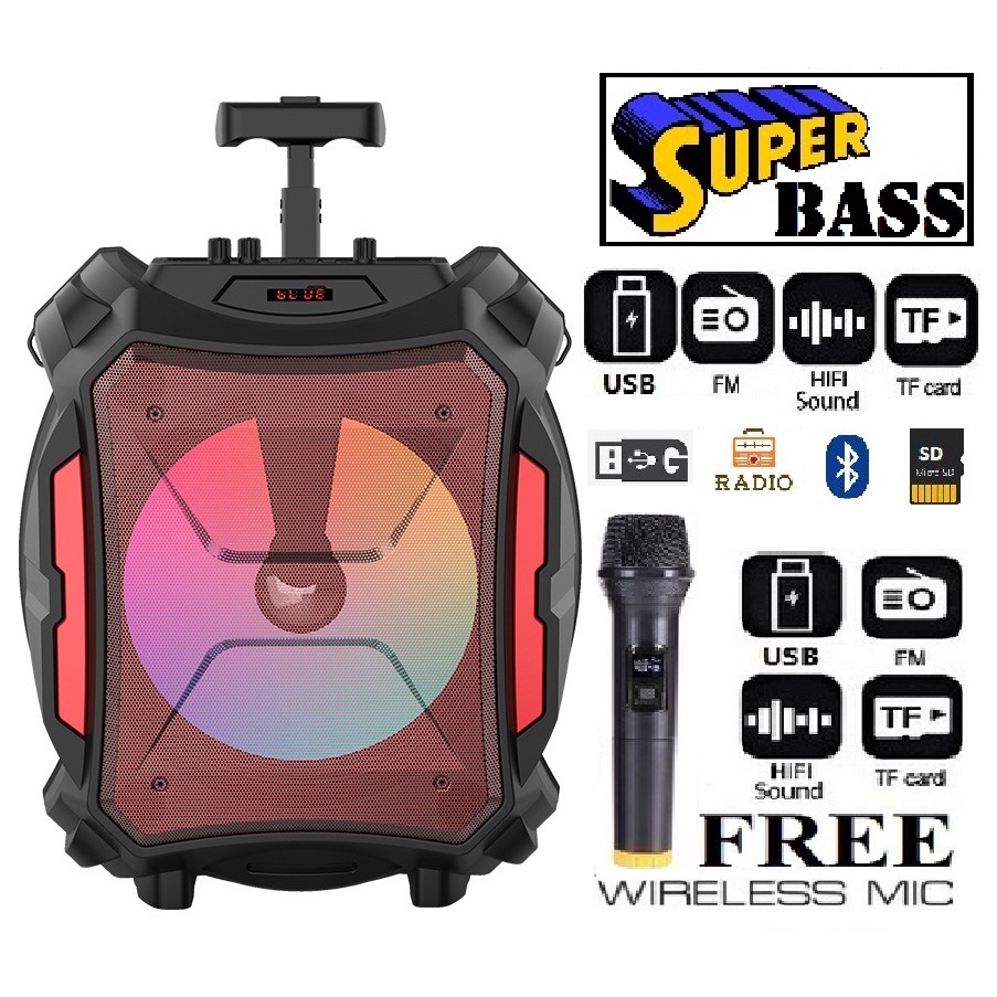 ZQS-12110 12"Inch with Wireless Mic LED Portable Super Bass Speaker ...