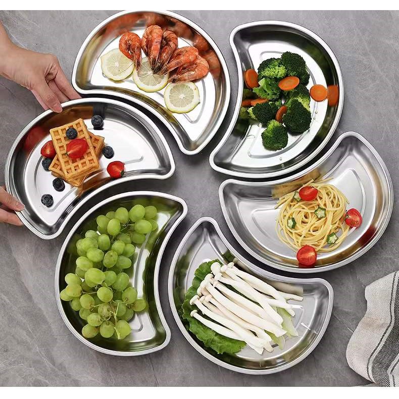304 Stainless Steel Moon Shape Plate Intestine Fungus Barbecue Special ...