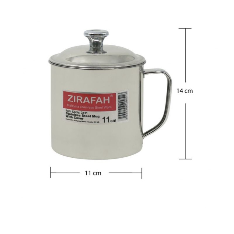 【ZIRAFAH】Stainless Steel Mug With Cover/Cawan Dgn Penutups size 7cm ...