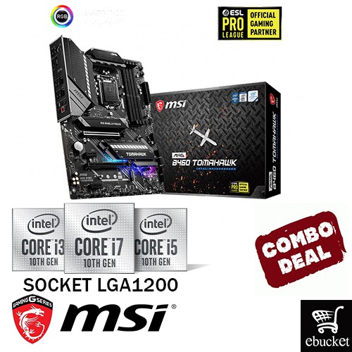MSI B460 TOMAHAWK INTEL B460 LGA1200 MOTHERBOARD + INTEL 10TH GEN CPU ...