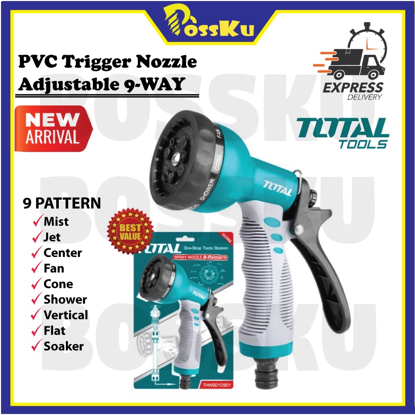 TOTAL 9-PATTERN Adjustable Plastic Trigger Nozzle / Garden Hose Nozzle ...