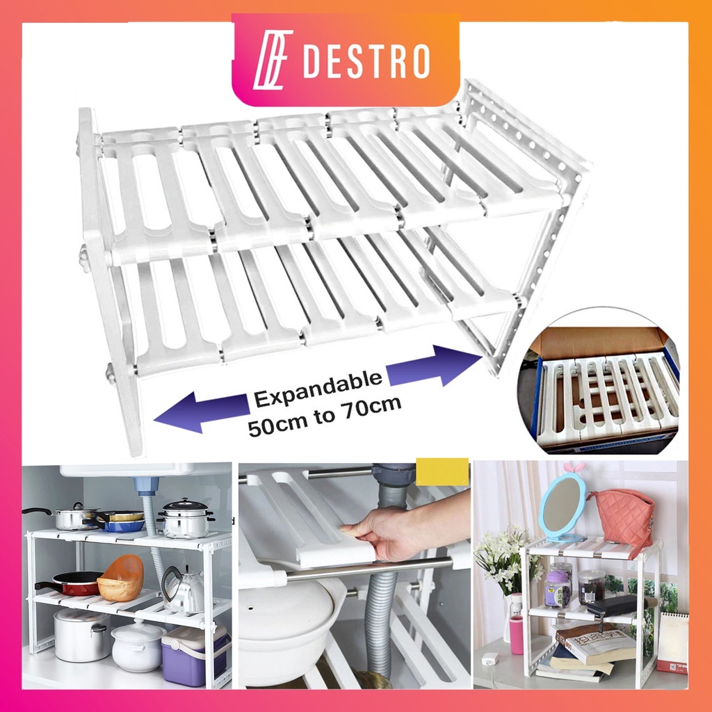 Destro Expandable 50cm - 76cm Stainless Steel Under Sink Shelf Rack ...