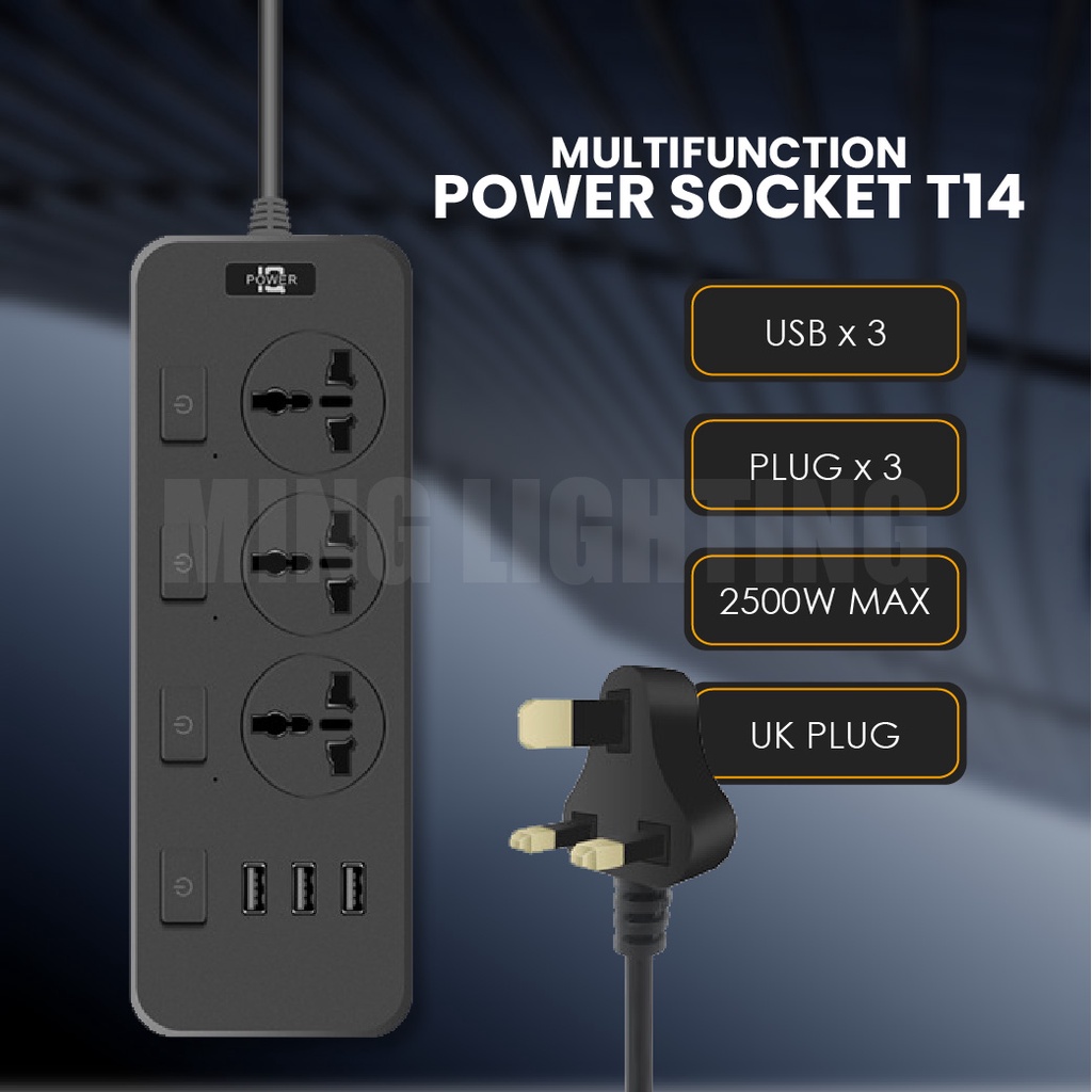 [SIRIM] 2M Extension Socket Trailing Soket T09 T14 Multiple USB Adaptor ...