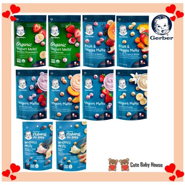 Gerber Yogurt Melts / Fruit & Veggie Metls Freeze-Dried Snack / Whipped ...