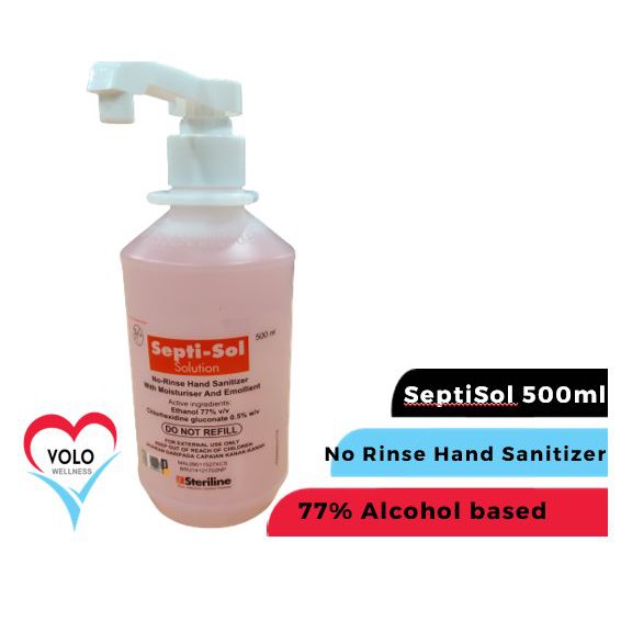 Septi-Sol 500ml (No Rinse 77% Alcohol Based Hand Rub/Sanitizer with ...