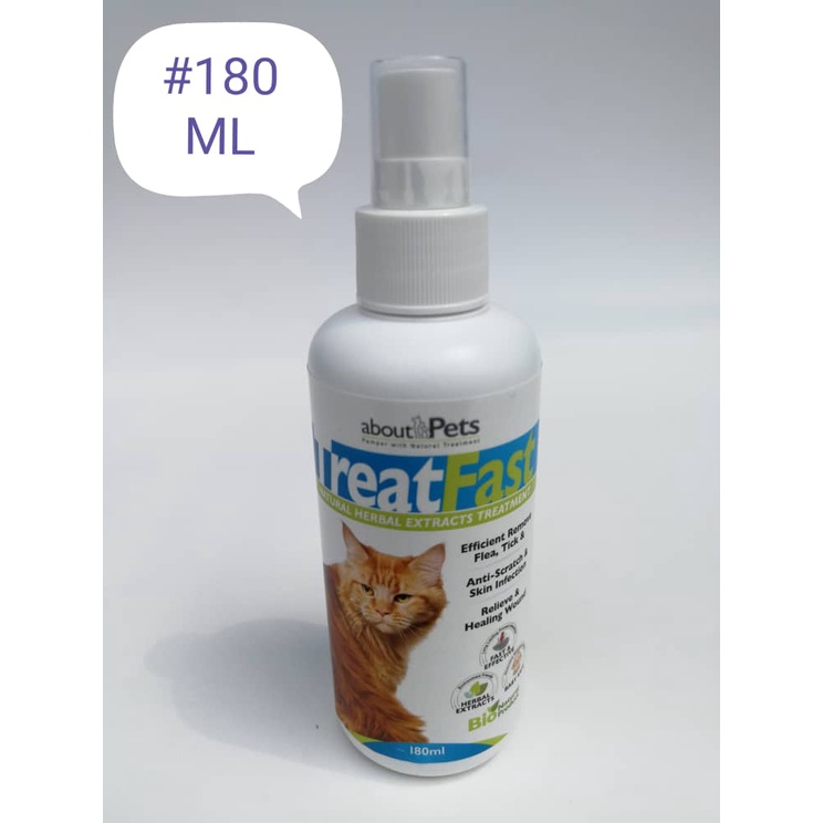 TreatFast Cat Spray Flea Tick Lice Skin Wound Infection 180ml [Treat ...