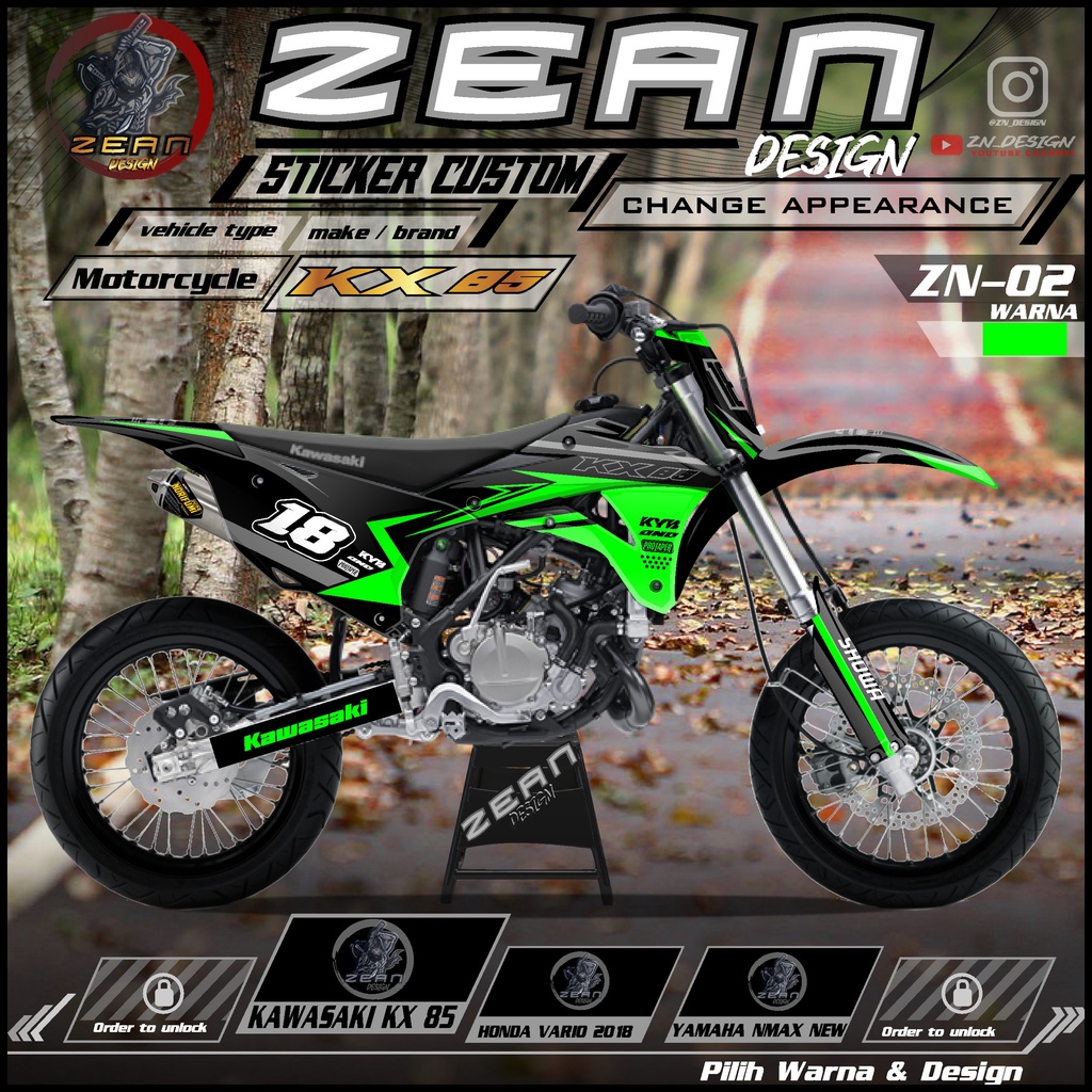Decal Sticker Motorcycle Cross Kawasaki KX85 Fullbody - Dekal Sticker ...