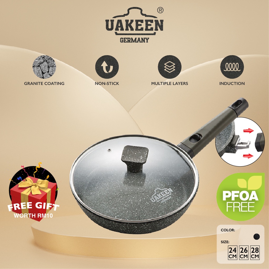 [UAKEEN GERMANY] 24 26 28Cm Die-Cast Granite Non-Stick Coating Frying ...