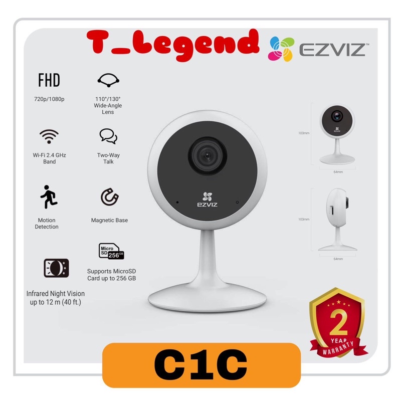 EZVIZ C1C 720/1080P HD CCTV 32/64/128/256GB, Wi-Fi Indoor2 Way Audio ...