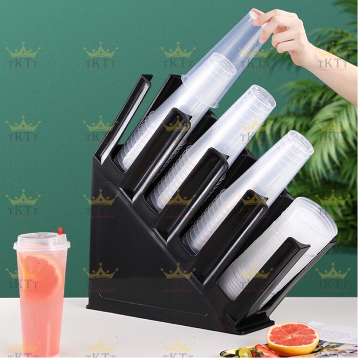 TKTT 4 Compartments Plastic Cup Holder Rack Counter Coffee Cup Lid ...