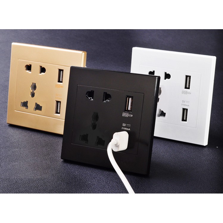 💯Ready Stock🤞🤞 Universal Dual USB Wall Power Socket (Gold) | Shopee ...