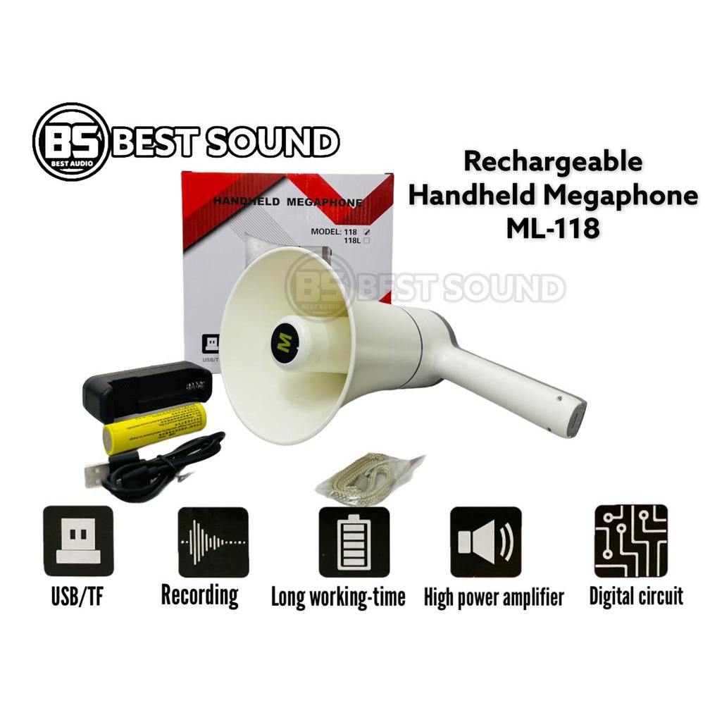 Rechargeable Handheld Megaphone Loudspeaker Hailer With Recorder ML-118 ...