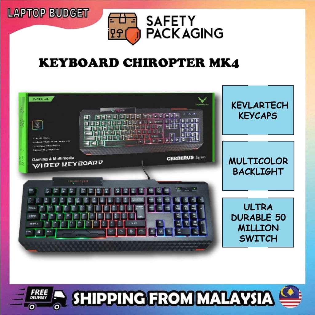 [READY STOCK] CHIROPTER MK4 COLOURFUL LED LIGHT WIRED GAMING KEYBOARD ...