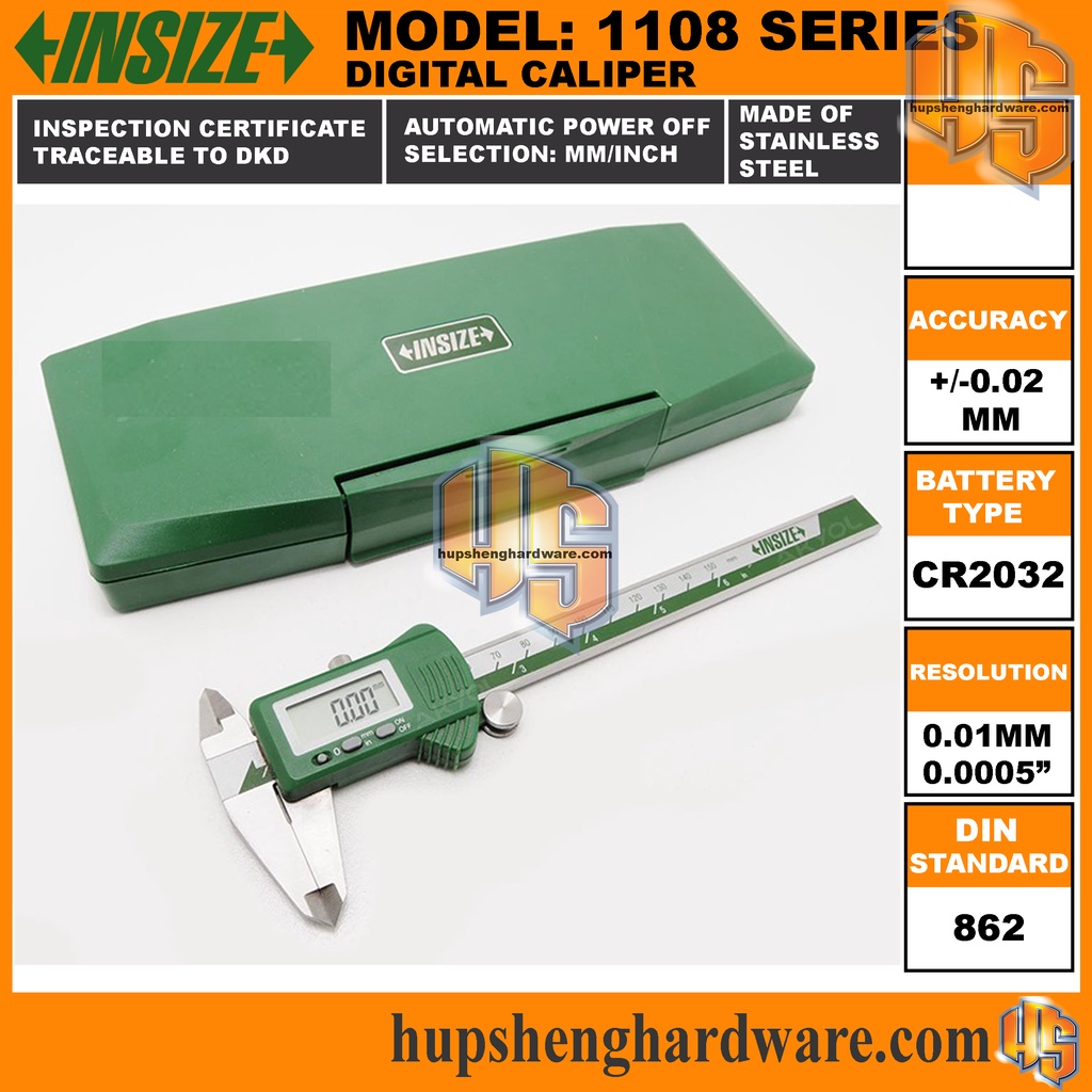 Insize Digital Caliper 1108 Series DIN Inspection Certificate Stainless ...