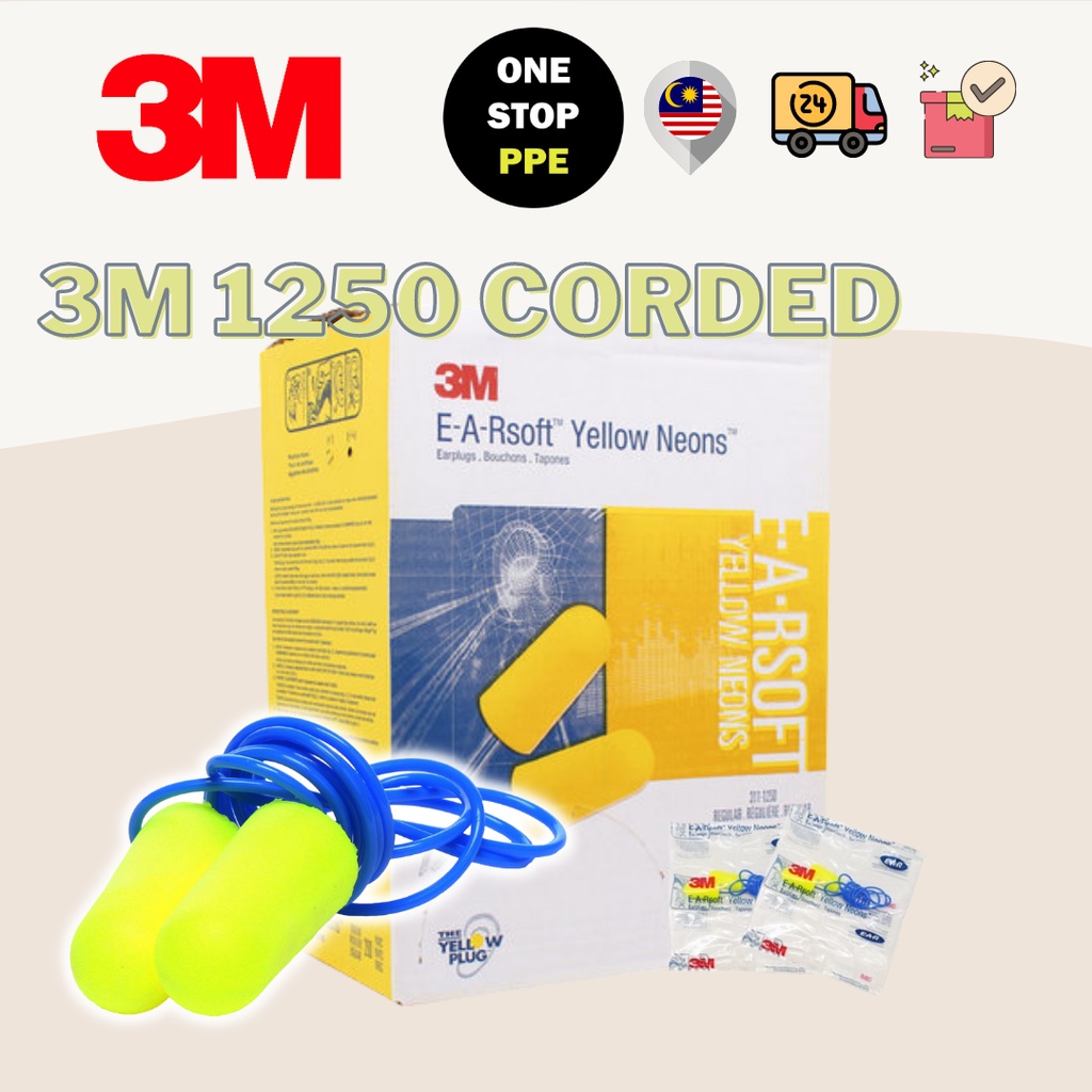 3M E-A-Rsoft 311-1250 Yellow Neons Corded Foam Earplug - 1Pair | Shopee ...