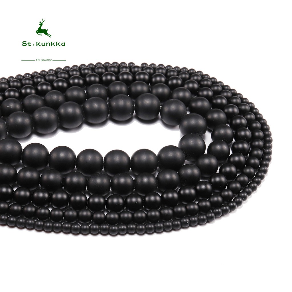 St.kunkka Dull Matte Glass Round Bead - Black (1Strand/Lot 4 x 6 x 8 x ...