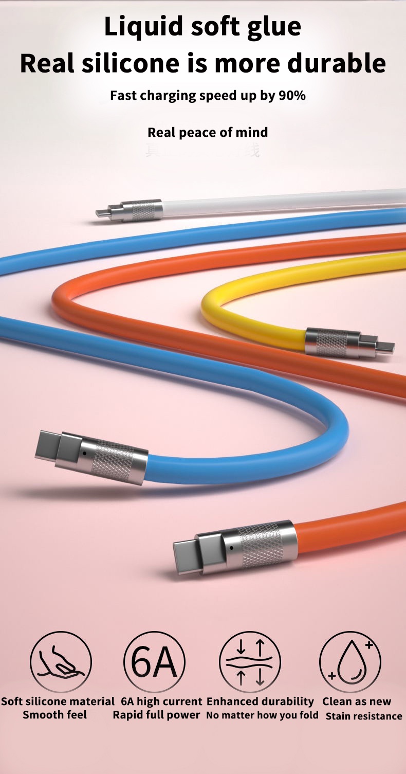 120W 6A Super Fast Charge Type C Liquid Silicone Cable Quick Charge ...