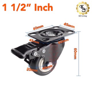 Kim.S 40mm(1 1/2”) PU Caster Castor Swivel & Fix & Brake Caster Wheel ...