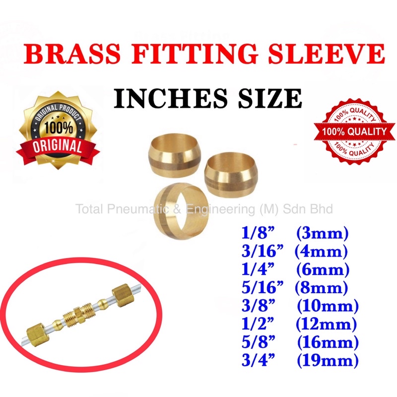 Brass Fitting Sleeve (Inches Size) Ferrule Brass Sleeve Brass ...