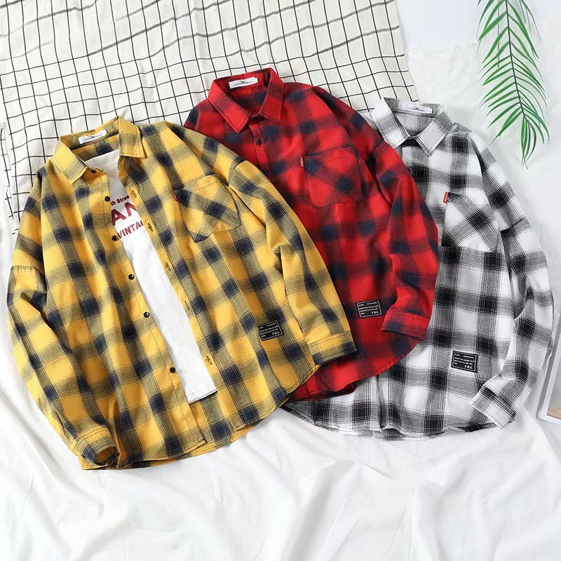 Checkered Loose Shirt Men's Soft Coat Korean Version Leisure Student ...