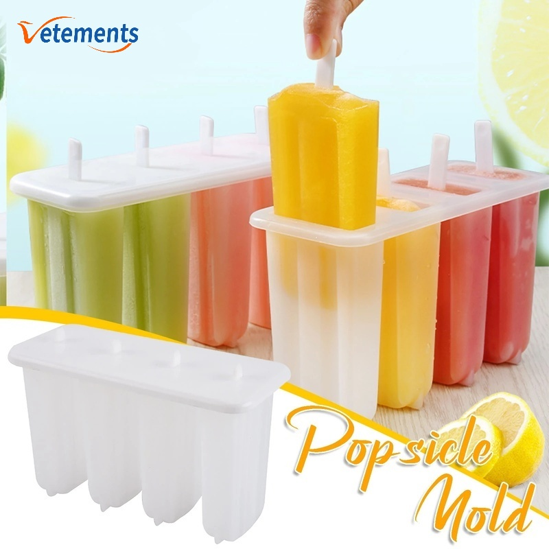 Summer Homemade Popsicles Plastic Mould/ 4 Cells DIY Fruit Juice Ice ...