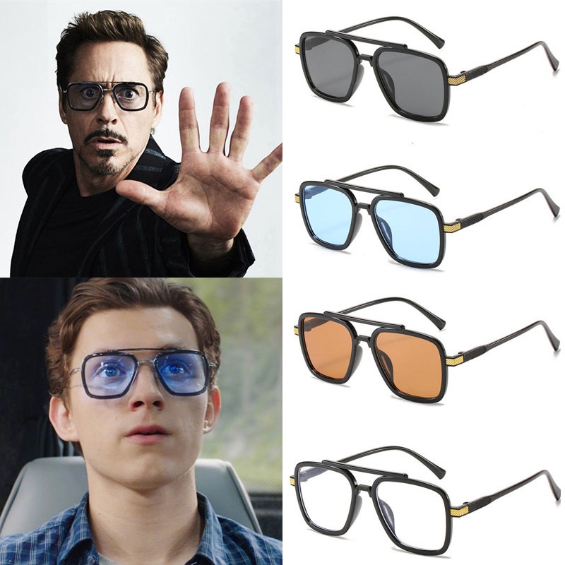Tony Stark Sunglasses Iron Men Rectangle Vintage transparent trendy sun glasses metal frame ...
