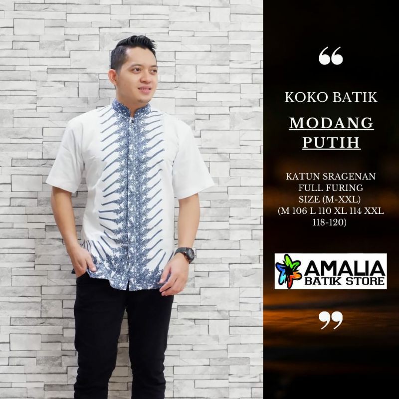 Koko Modang White Batik Shirt Modern Original Men Solo Tops Batik by ...