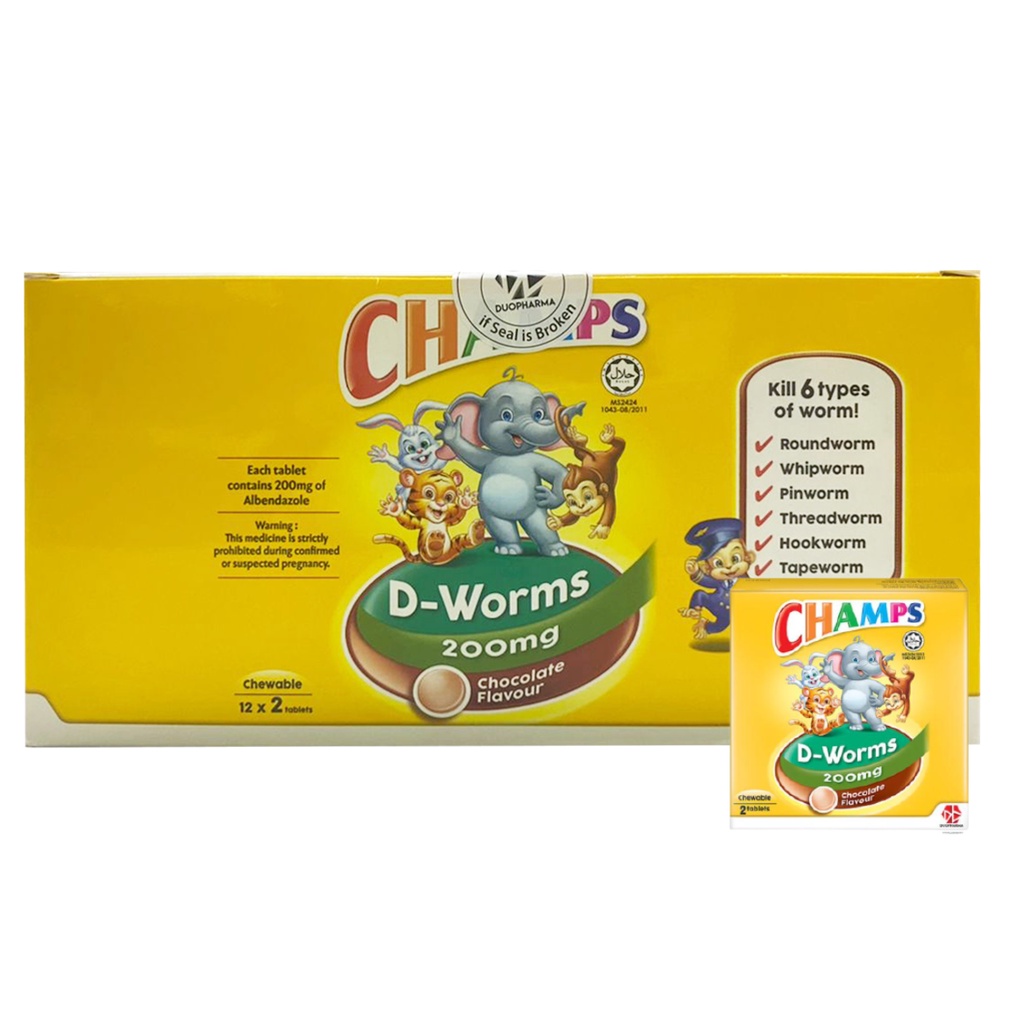 (KKM Approved) Champs D Worms 200mg Ubat Cacing ( CHOCOLATE FLAVOUR ...
