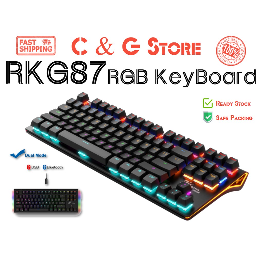 📢ReadyStock📢100% Original Royal Kludge RK G87 USB Wired+Bluetooth DualMode 87 Keys RGB Backlit ...
