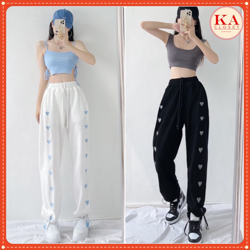 Ka Closet front heart jogger pants come in 2 colors, Black and White, 2 ...