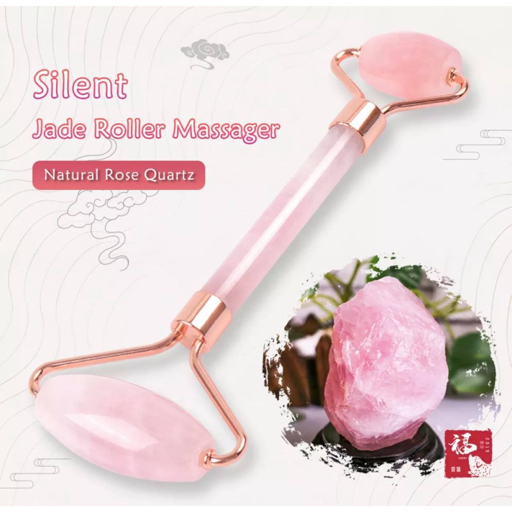 [100% Real Jade Stone] Natural Rose Quartz Roller Face Massage Gua Sha ...