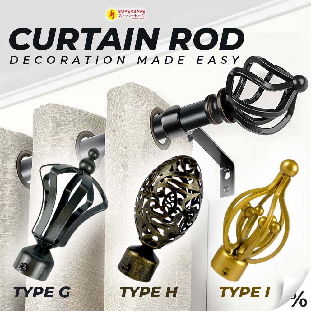 SUPERSAVE Adjustable Curtain Rod Thick Rods Set Metal Rod Hook Ring ...