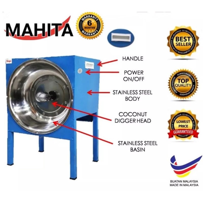 🔥coconut Grinder Mesin Nyior Mahita Box 180w Body Stainless Steel