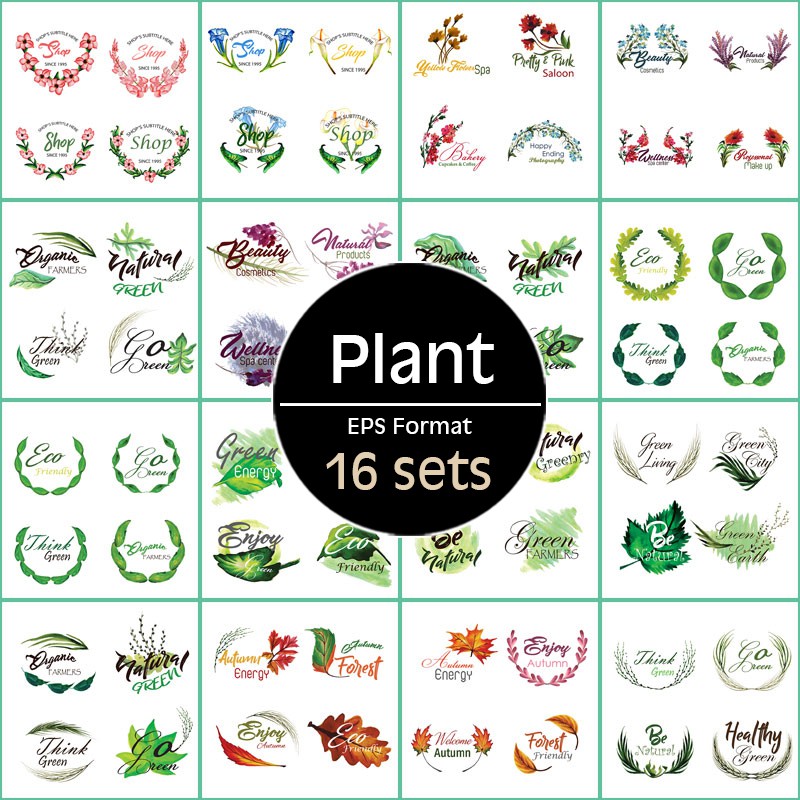 Plant Design Template Bundle Pack / Flower Logo / Watercolor Painting ...