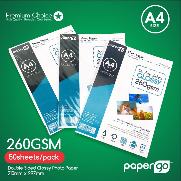 Inkjet Photo Paper- 260gsm Double Side Glossy A4 Size (50pcs/pkt ...