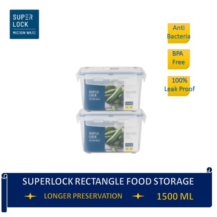 SUPERLOCK 2pcs Rectangle Food Storage Box [Anti Leak Anti Bacterial BPA ...