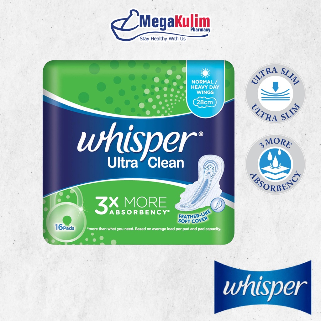 Whisper Ultra Clean - Normal/Heavy Day Wings 28cm x 16's | Shopee Malaysia