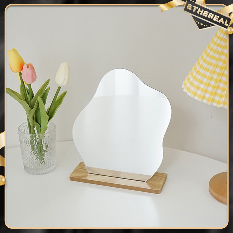 Makeup Mirror Table KOREAN Style Makeup Mirror Desktop Wood Base Beauty ...